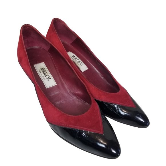 Bally | Shoes | Bally Womens 95n Red Suede Patent Leather Pointed ...